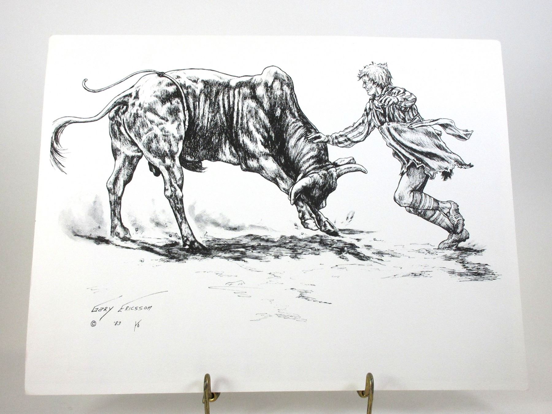 Signed Gary Ericson 83 Clown And Bull Print- 16.5"X 12.5"