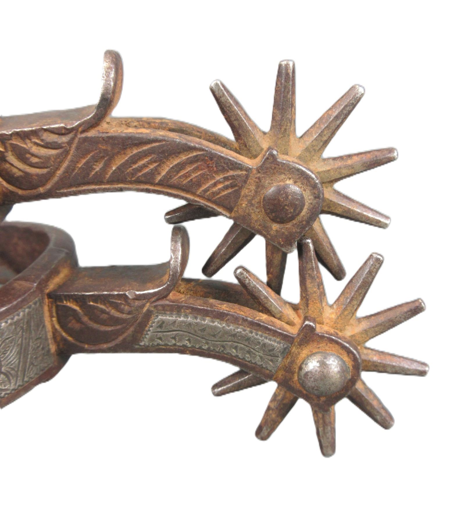Star Marked Hand Forged Steel Silver Inlaid Buermann Spurs- .75" Bands ...