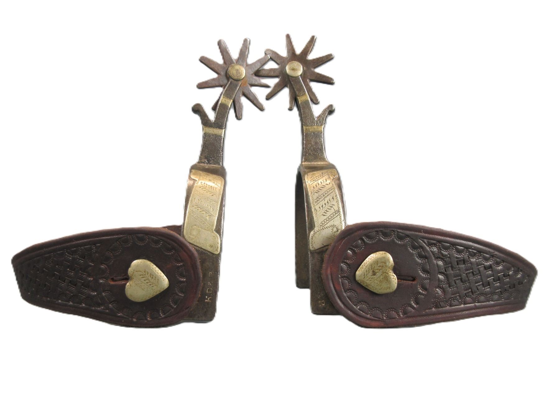 Marked KB+P Silver Overlaid And Brass Inlaid Spurs- .8" Bands- 2.5 ...