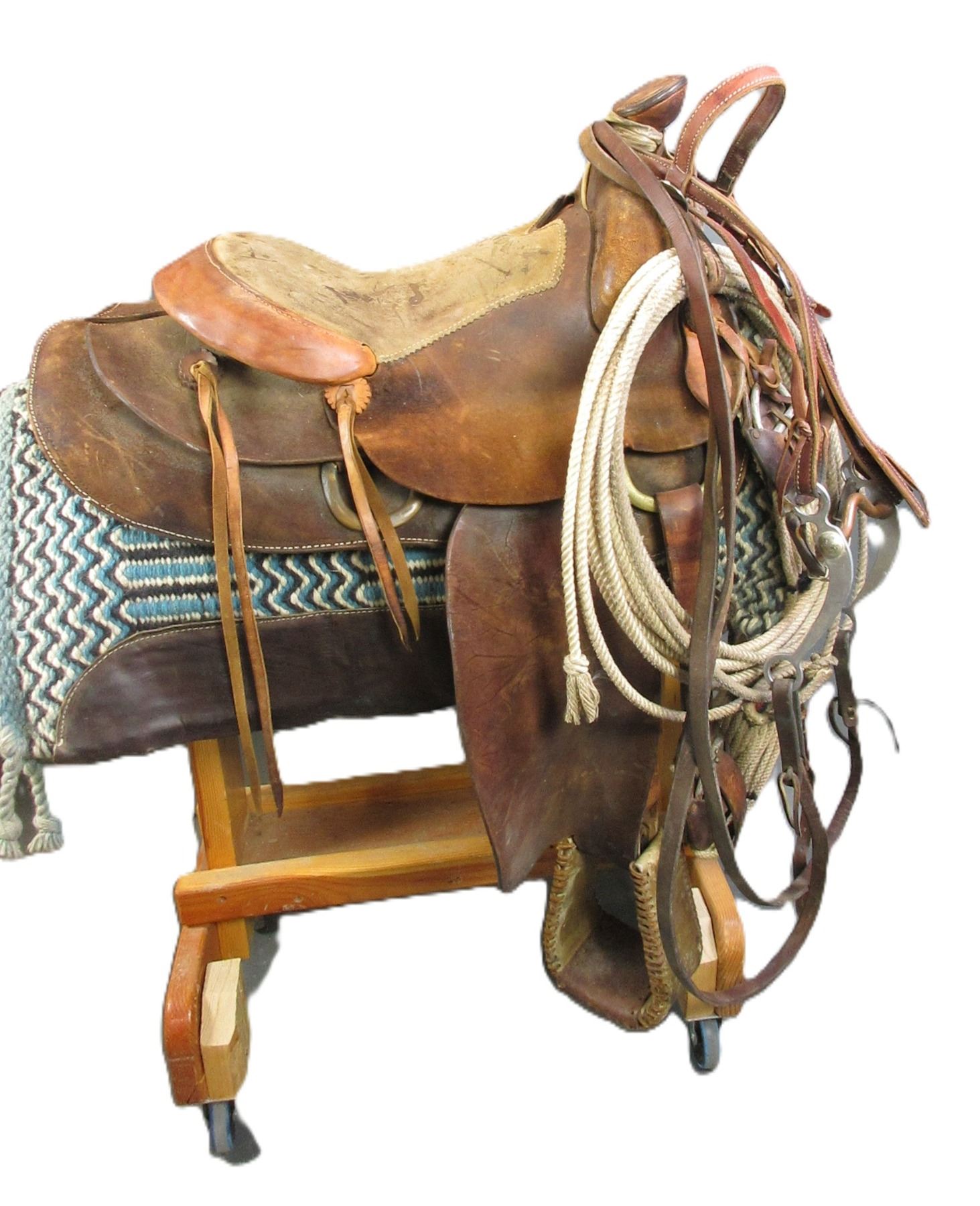 Unmarked Western Saddle- 15" Padded Seat- Good Sheepskin- Headstall ...