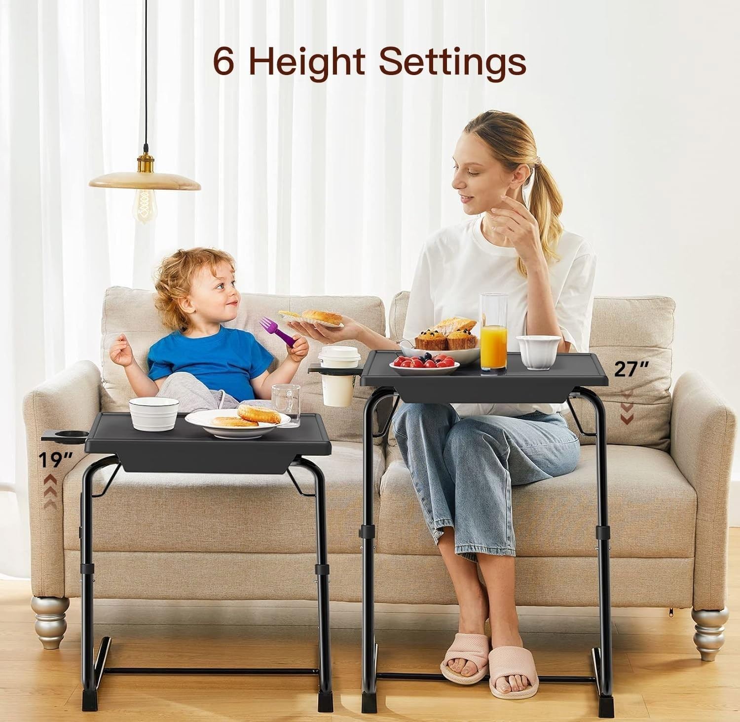 Huanuo Adjustable Tv Tray Table 6 Height Settings 3 Tilt Angles Black
