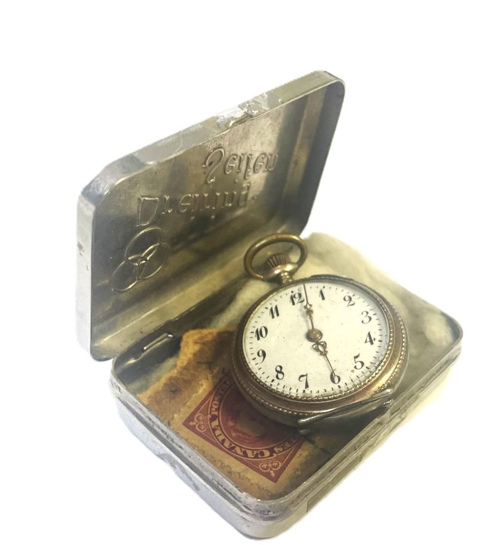 Small Pocket watch from 1940s and King George V1 3 Cent Stamp