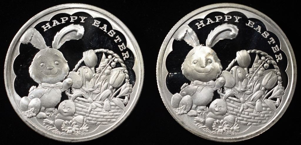 (2) 1 OZ HAPPY EASTER .999 SILVER ROUNDS