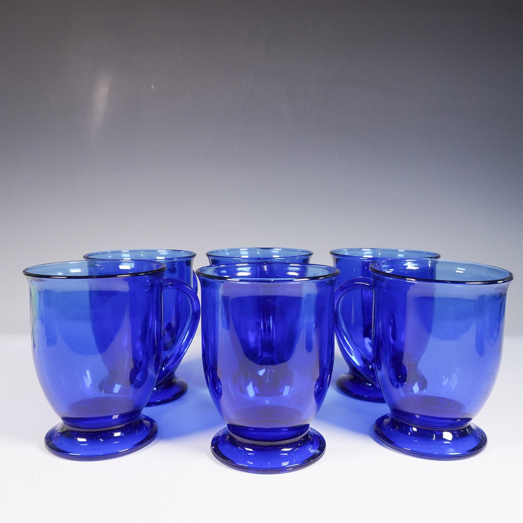 6pc Anchor Hocking Cobalt Blue Glass Coffee Mugs