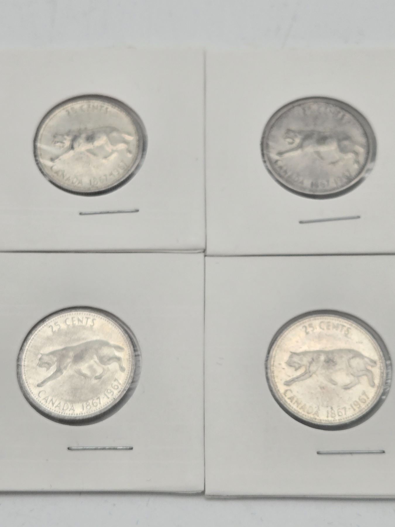 4 Silver 1967 Canadian centennial quarters