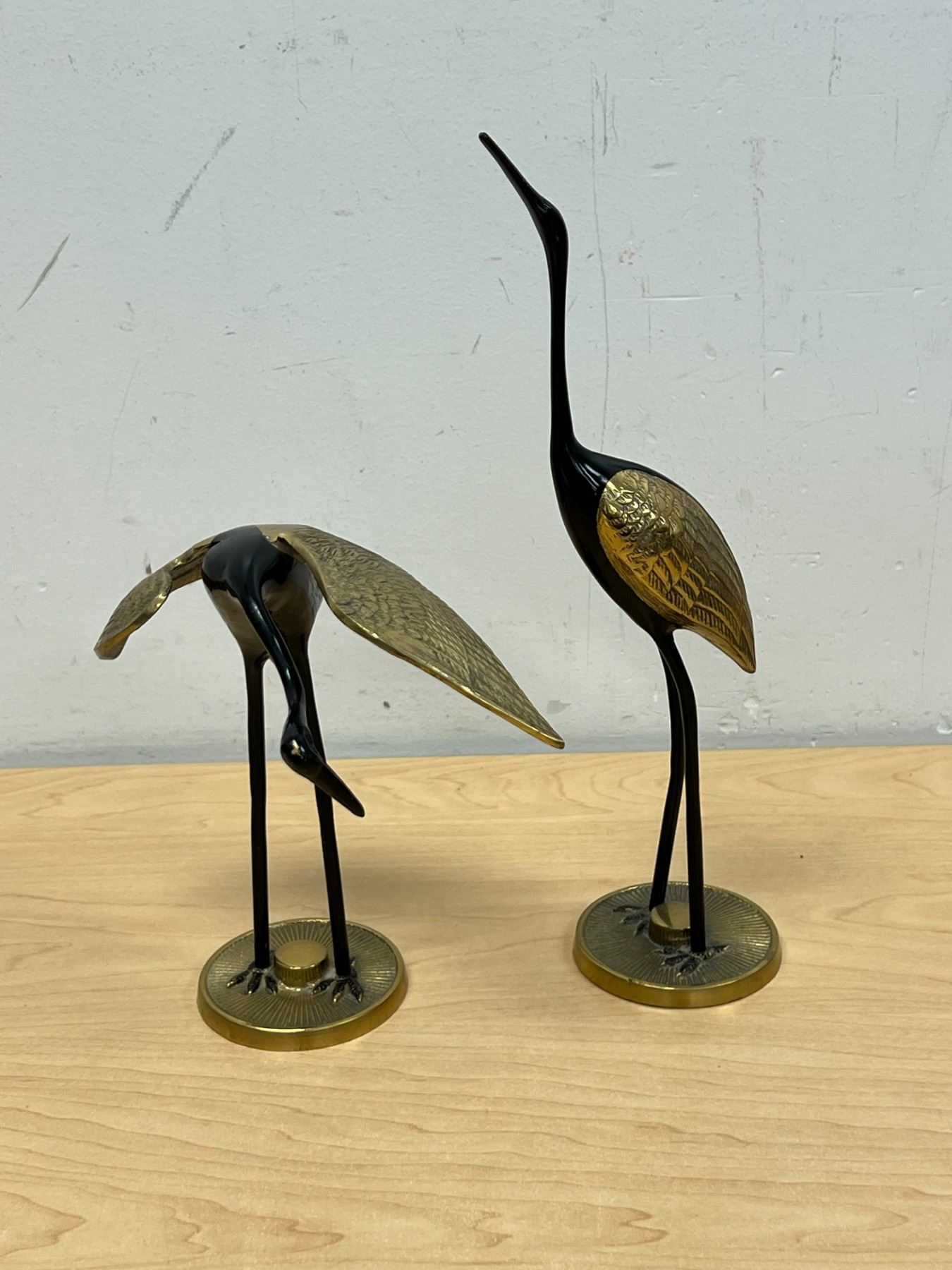 Brass & Black Painted Crane Décor figures - taller approx: 12"