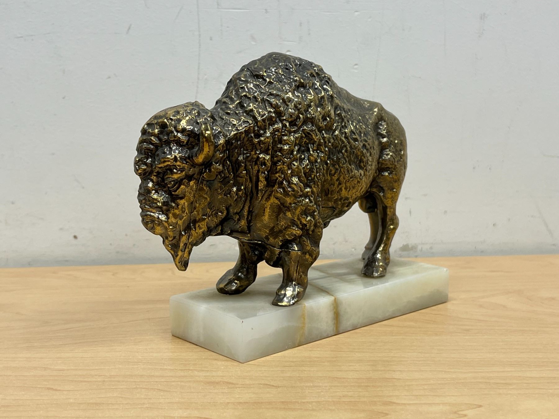 Bison Figure On Marble Base - Approx: 8"W 6.5"T