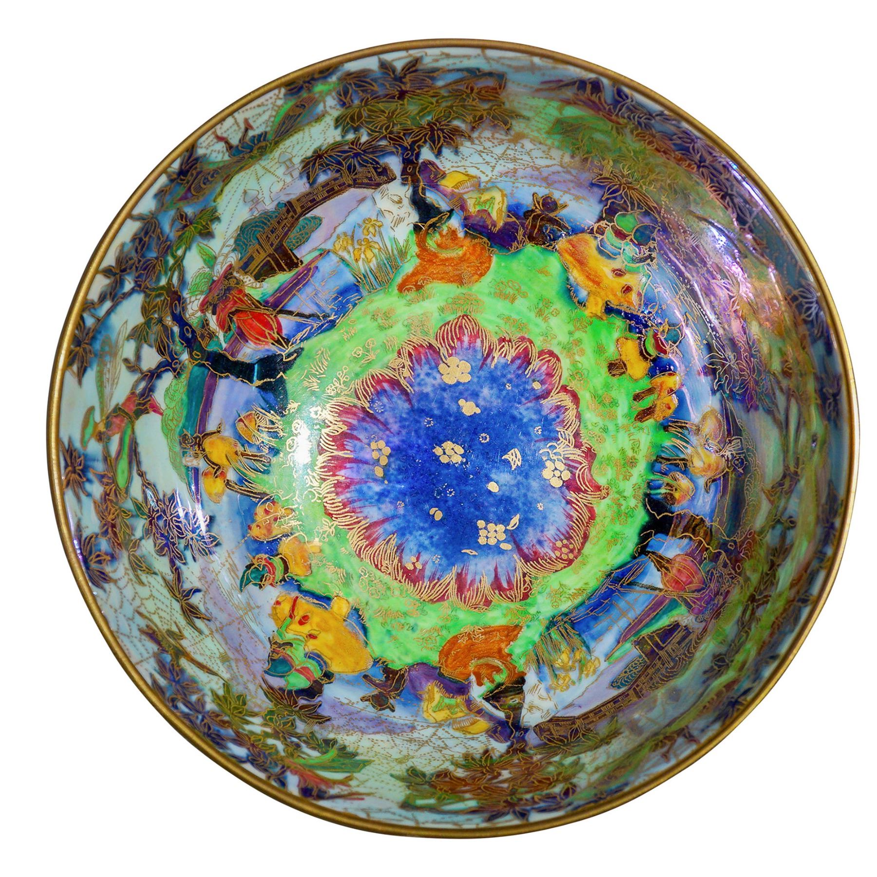 Wedgwood Black Fairyland Lustre Imperial Bowl, Woodland Bridge Z4968