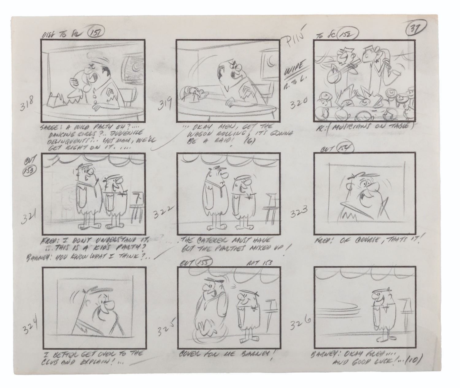 A "Pebbles' Birthday Party" Storyboard Page.