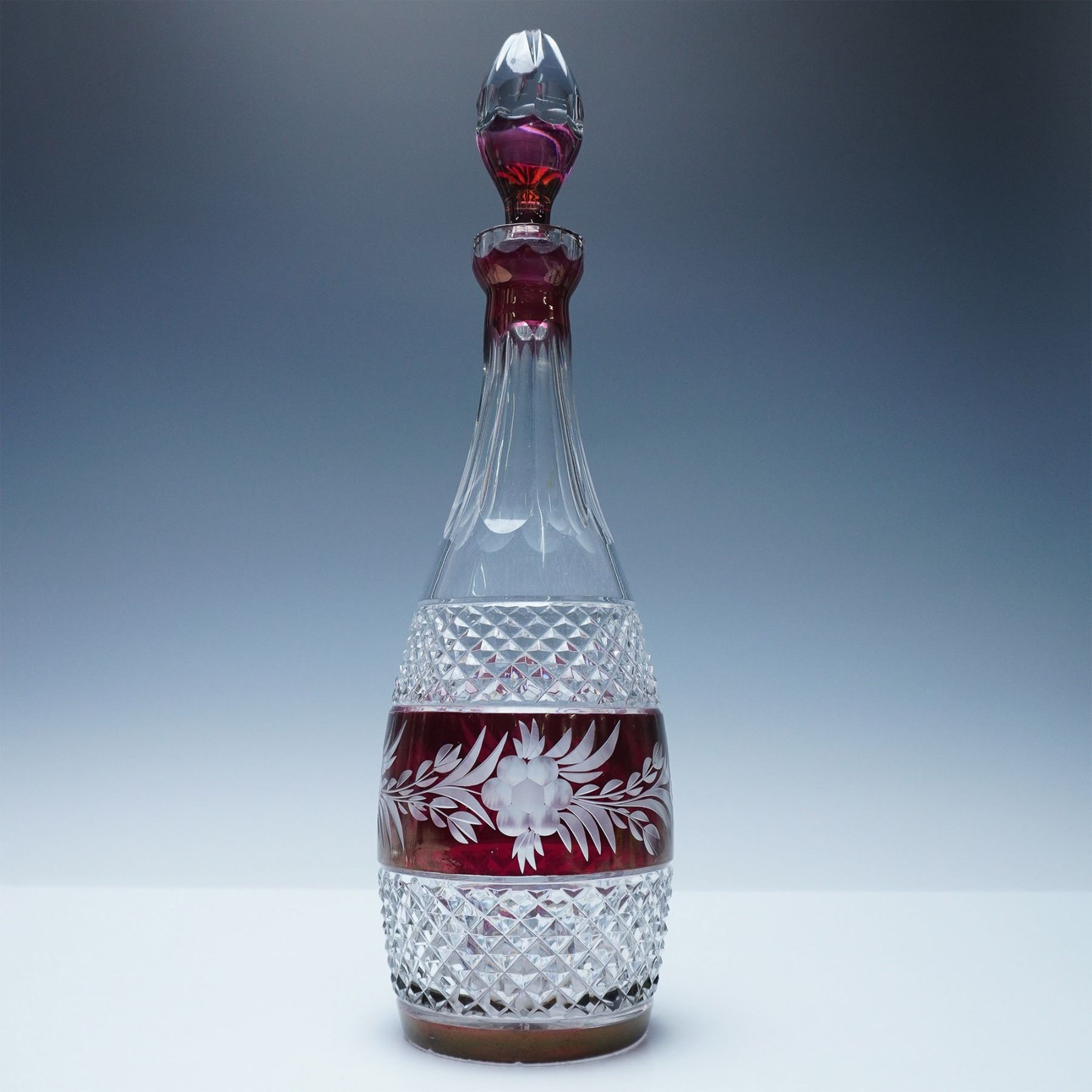 Bohemian Ruby Cut-to-Clear Crystal Decanter