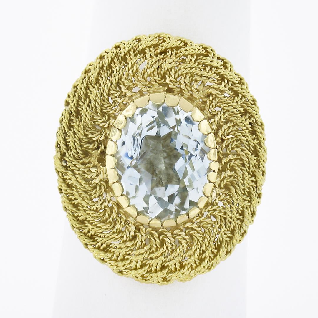 Vintage 18K Gold Oval Aquamarine Solitaire Braided Hand Wire Work ...