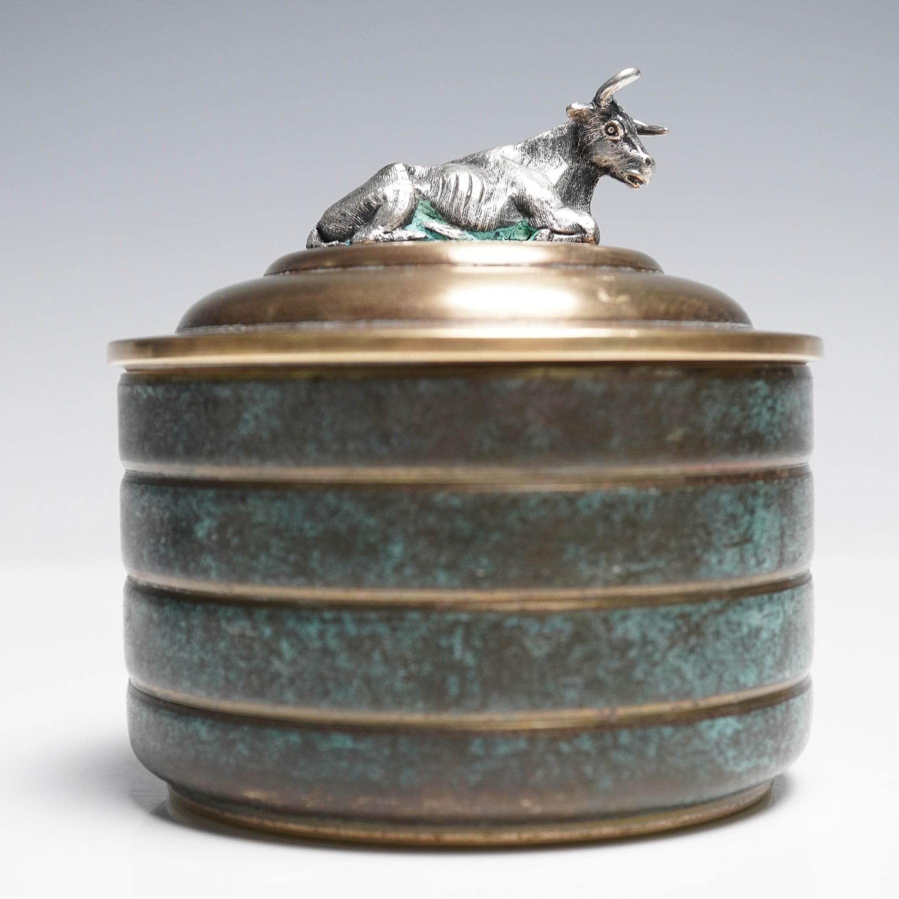 WMF Ikora Lidded Brass Box with Silvered Bull Finial
