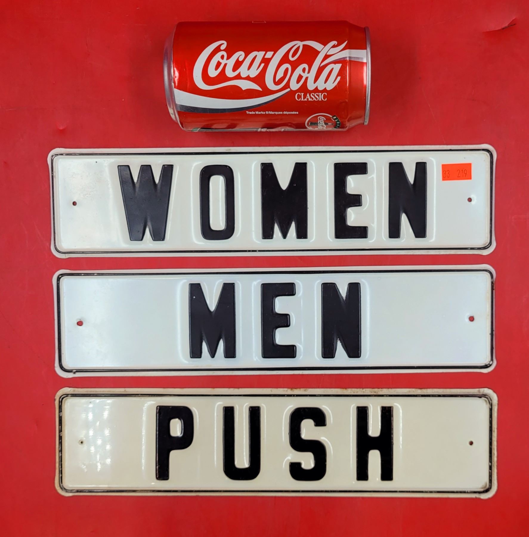 NOS Embossed Men, Women & Push Tin Signs - 3" x 12"