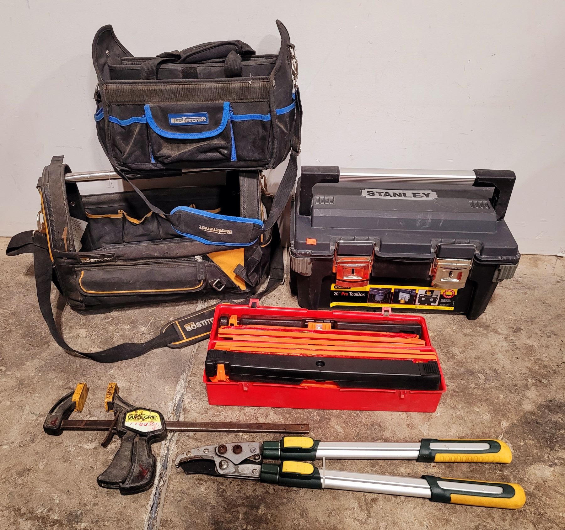 Assorted Toolbox & Tool Lot w/ Stanley Toolbox, Mastercraft Toolbox, Pliers, Pruning Shears, & More