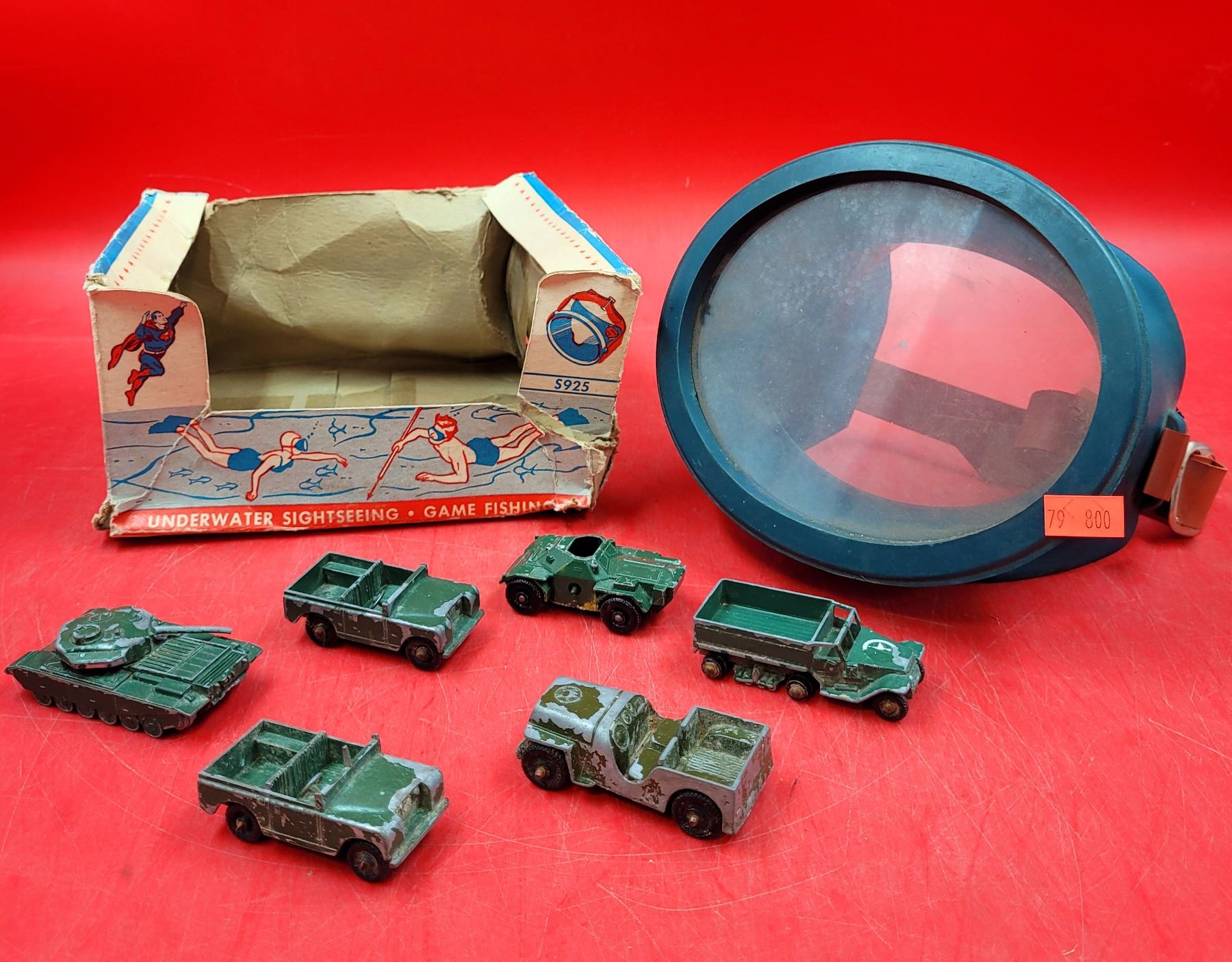 VTG Superman Super Mask Water Toy w/ Box & Lesney Vehicles Made in England
