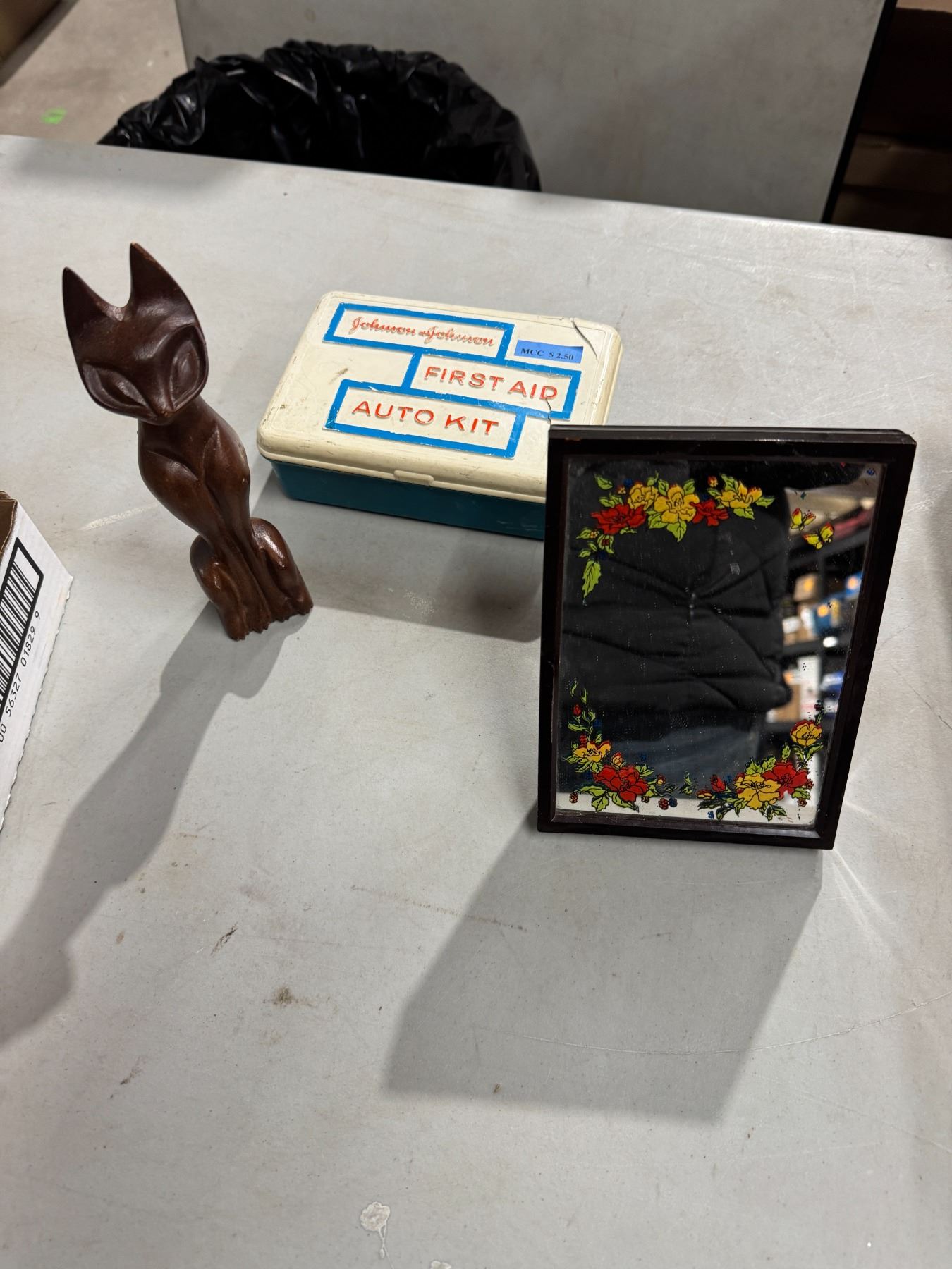 Musical Mirror carved Cat and vintage first aid kit