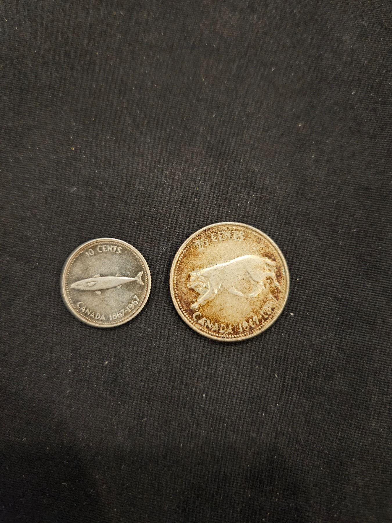 1967 Silver Canadian dime and quarter