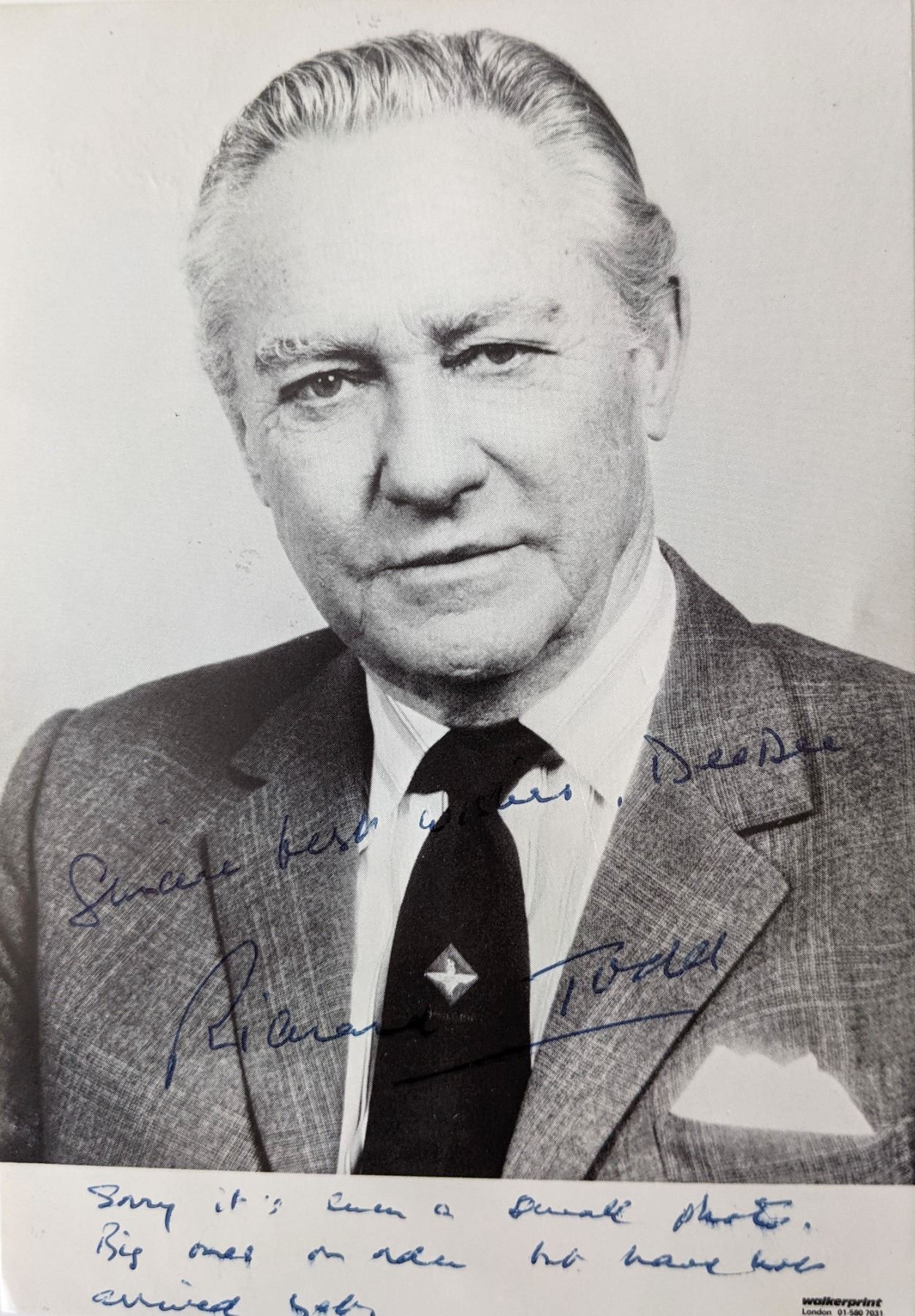 Richard Todd signed photo card