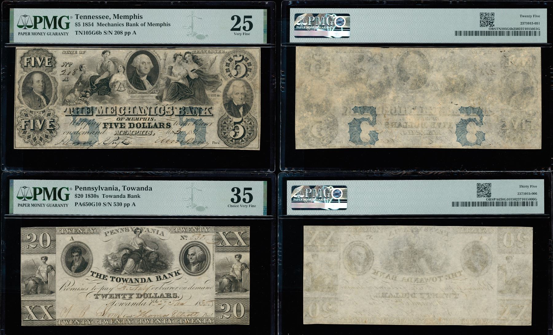 Group of (2) Obsolete Banknotes PMG Graded: Memphis, Tennessee ...
