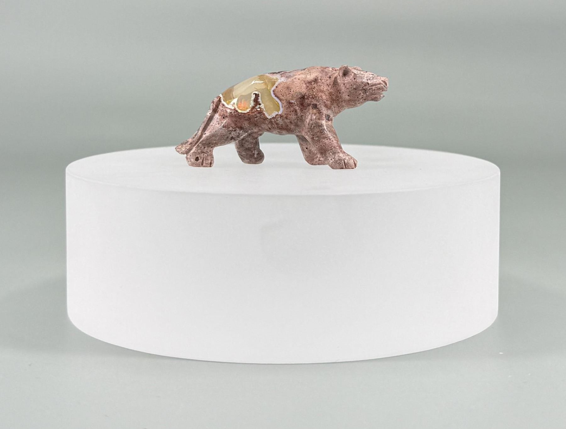 Mexican Fire Opal Mountain Lion Carving