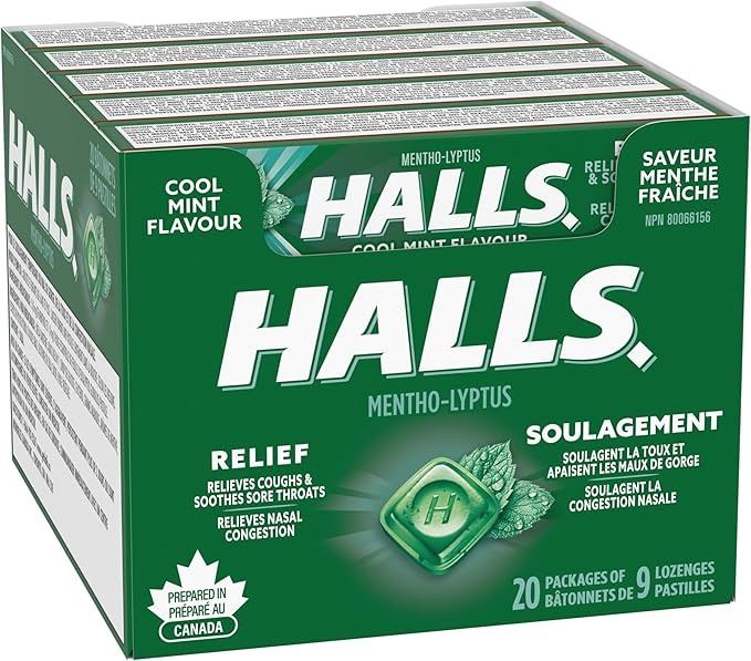 Halls Mentho-Lyptus Cool Mint Cough Drops/Throat Lozenges; 20 Packs of ...