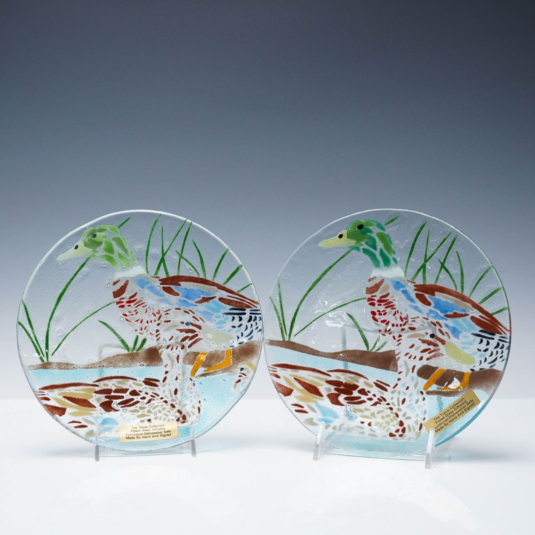 The Travis Collection Fused Glass Duck Plates Signed by Artist
