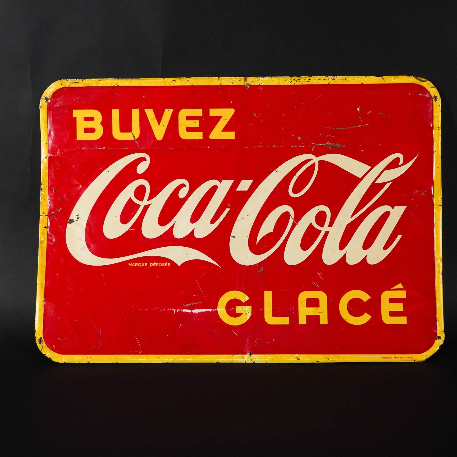 Coca-Cola French Canadian Tin Sign, Buvez Coca-Cola GlacÃ© (1946)