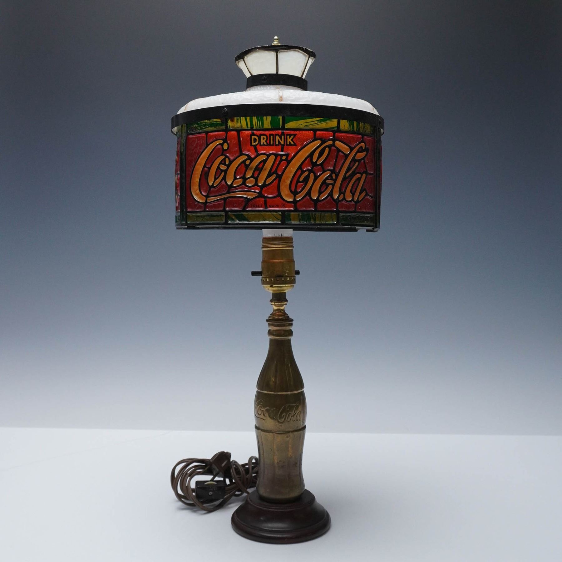 Coca Cola Bottle Base Lamp with Plastic Stained Glass Shade