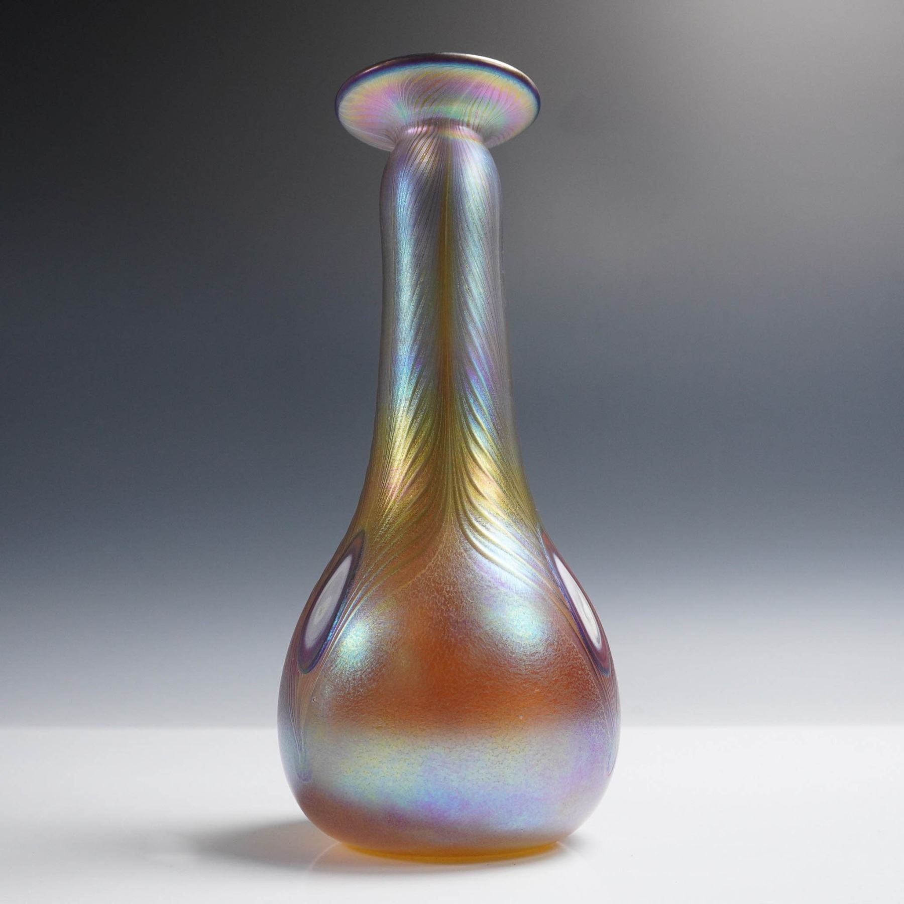 Studio Art Glass Iridescent Feathered Vase Signed Lilly