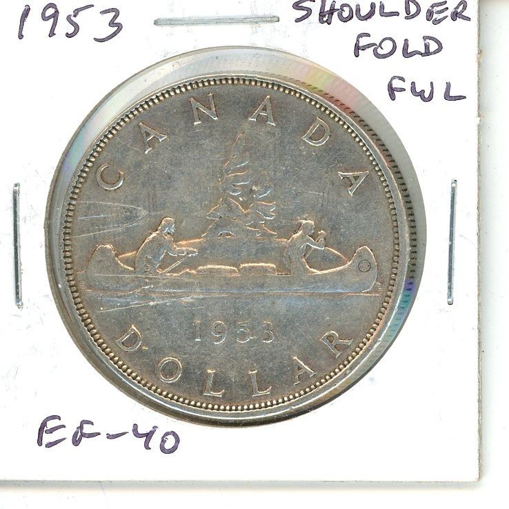 1953 Shoulder Fold Full Water Lines Canadian Silver Dollar. EF-40. - Schmalz Auctions
