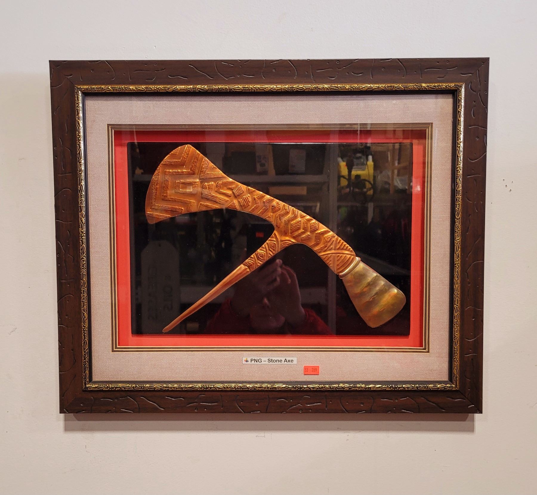Framed Copper & Brass Stone Axe Art by Paul Posa