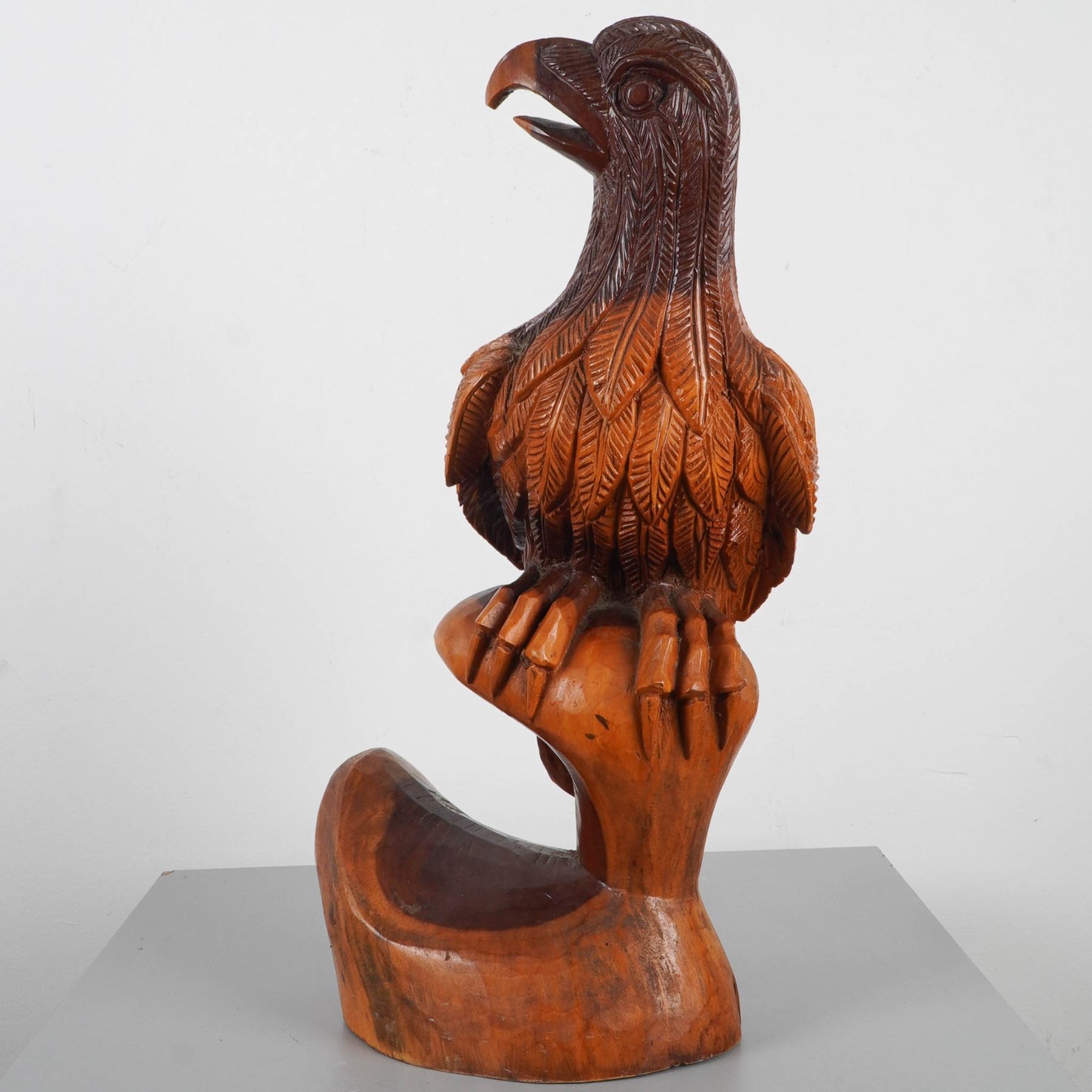 Hand-Carved Wooden Eagle Sculpture