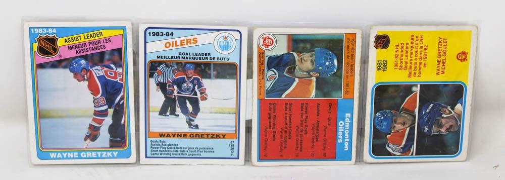 LOT OF 4 OILERS' WAYNE GRETZKY 1980S HOCKEY CARDS