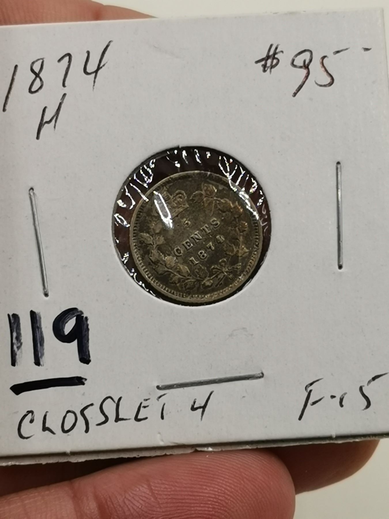 1874 H Crosslet 4 Silver 5 Cent Coin, F15 - Schmalz Auctions