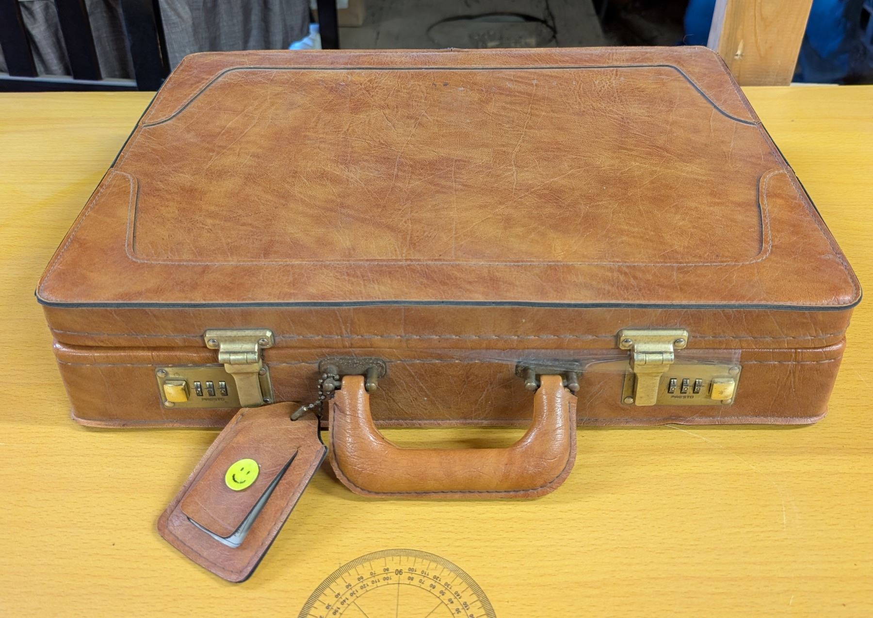 antique Leather briefcase w/Pins, badges, newspapers and etc. - Schmalz ...