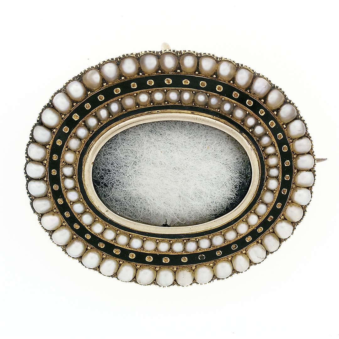 Antique Victorian 18k Gold Pearl & Black Enamel Oval Mourning Brooch ...