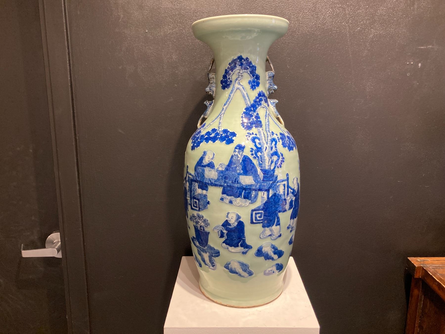 19th Century Chinese Celadon Ground Blue and White Vase