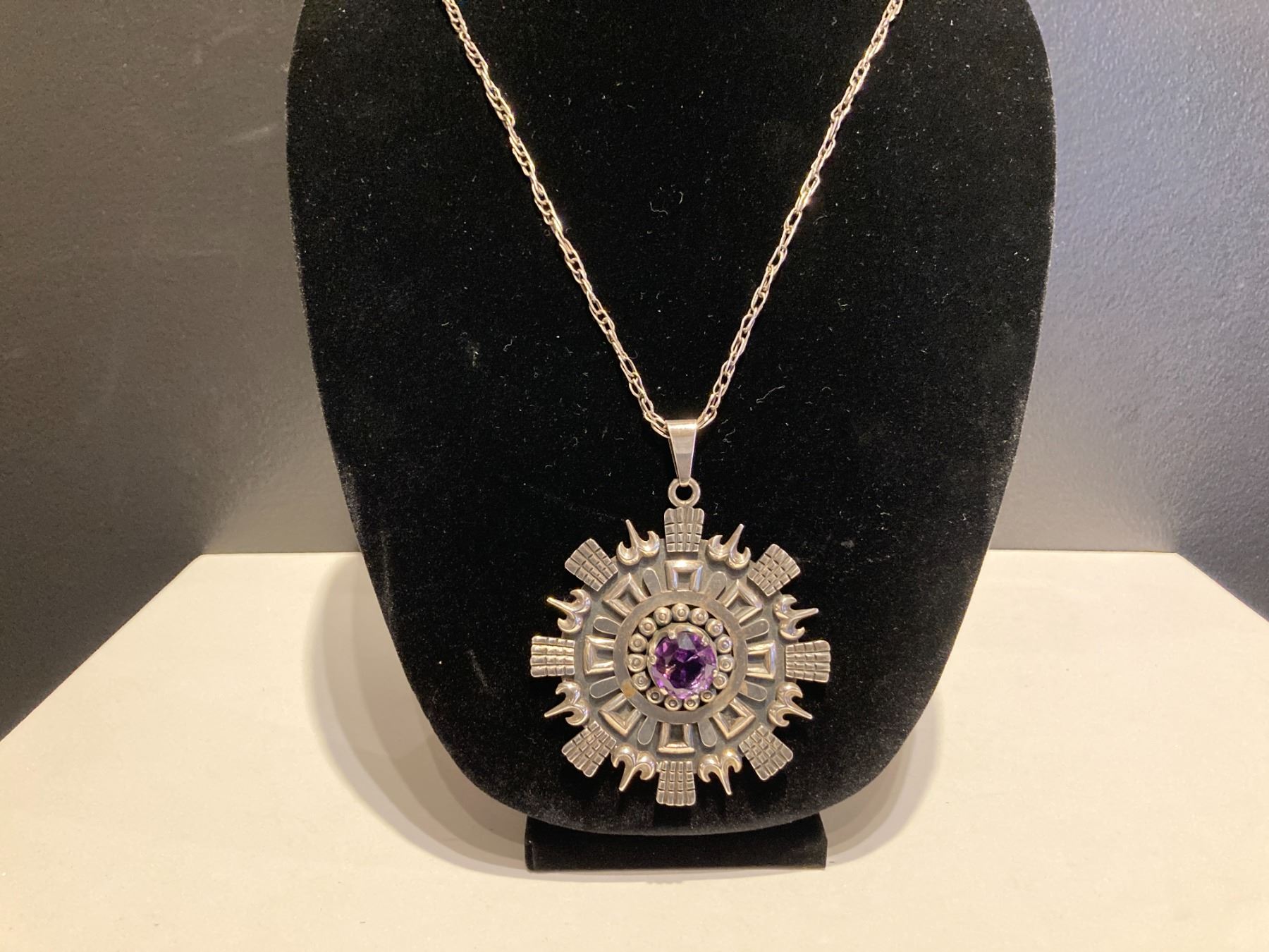 Large Mexican Sterling Silver pendent and Chain