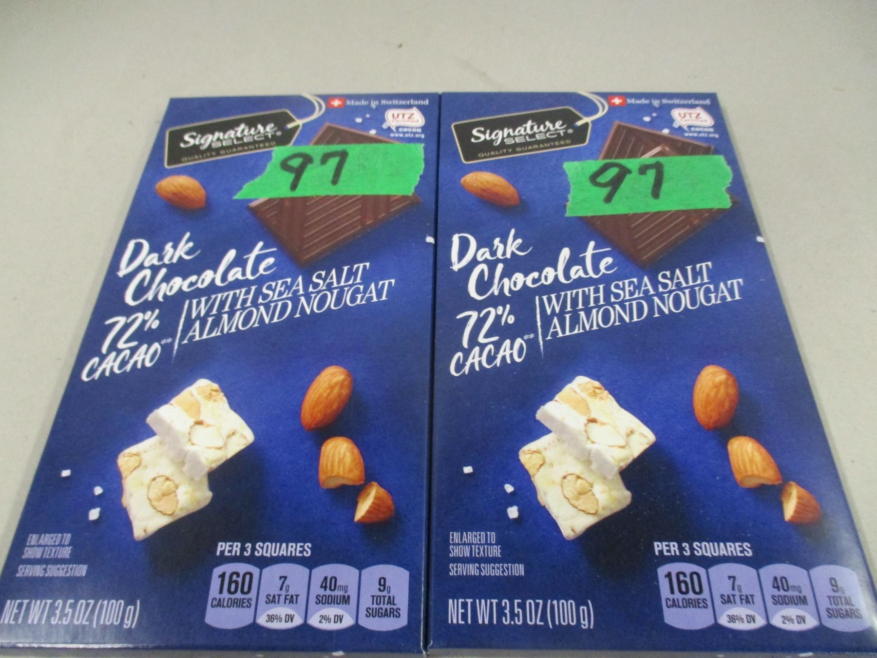 FREIGHT DAMAGE (AS IS): DARK CHOCOLATE BAR C/W SEA SALT & ALMOND (2 X 100G)