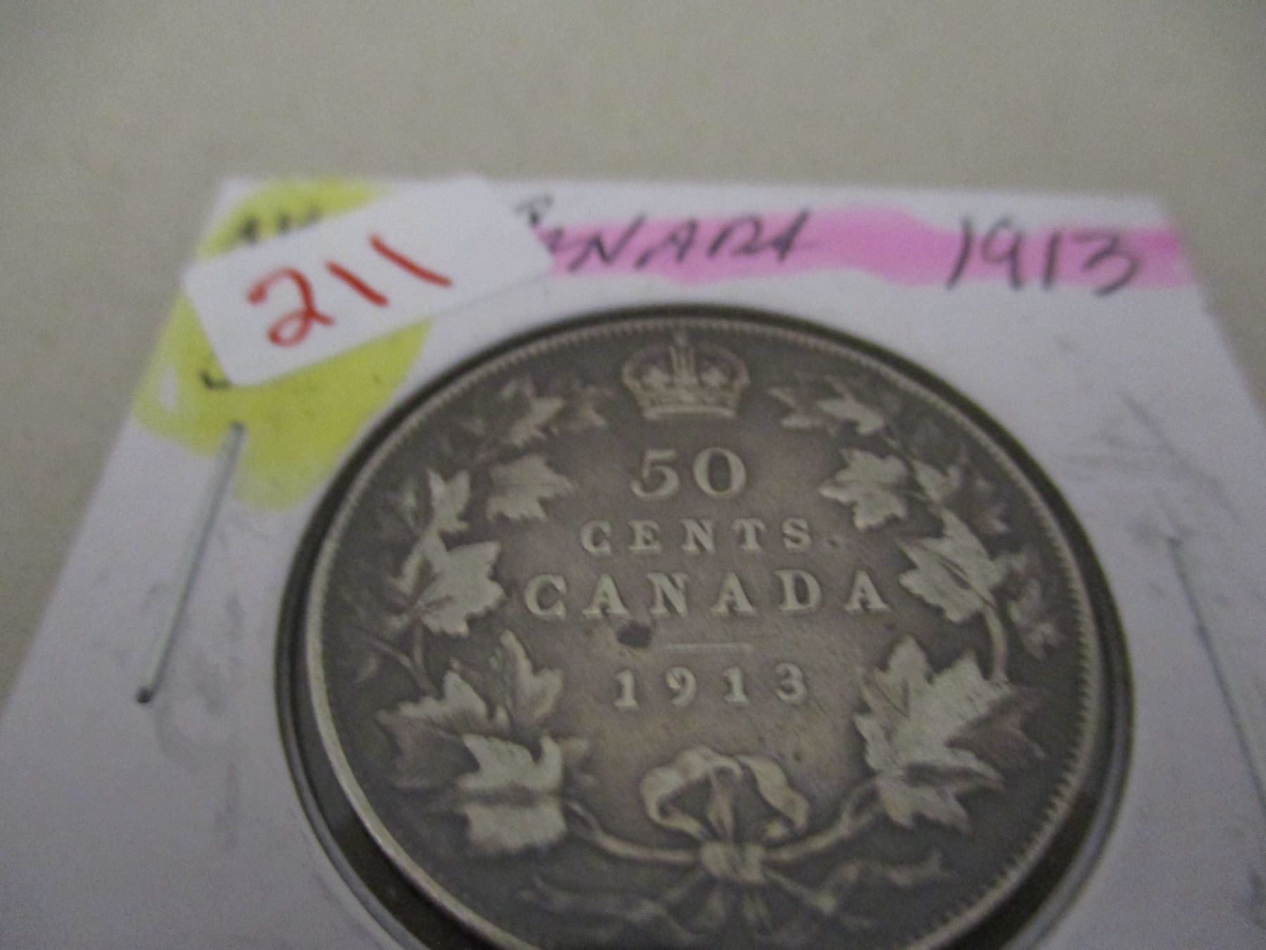 1913 SCARCE KEY DATE CANADA SILVER HALF DOLLAR
