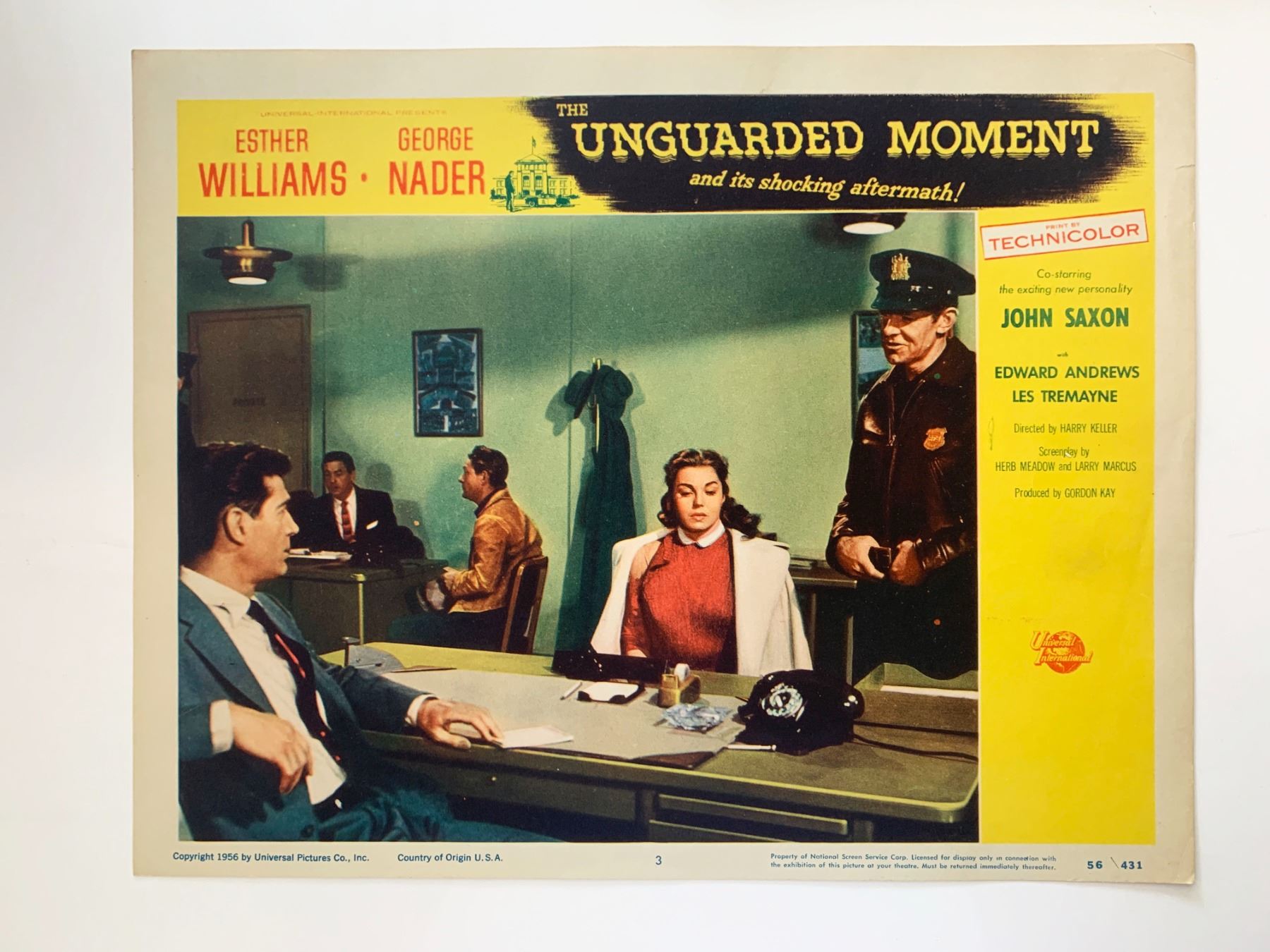 The Unguarded Moment original 1956 vintage lobby card