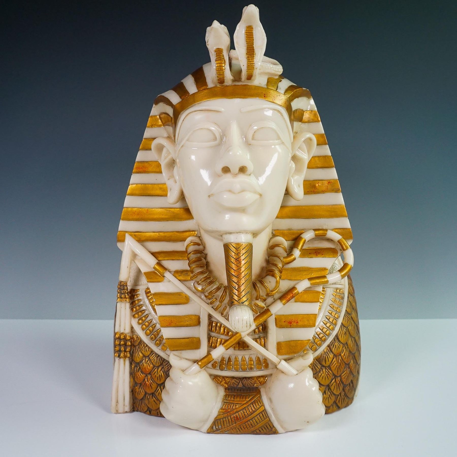 Egyptian Revival Pharaoh Bust Sculpture with Hieroglyphs