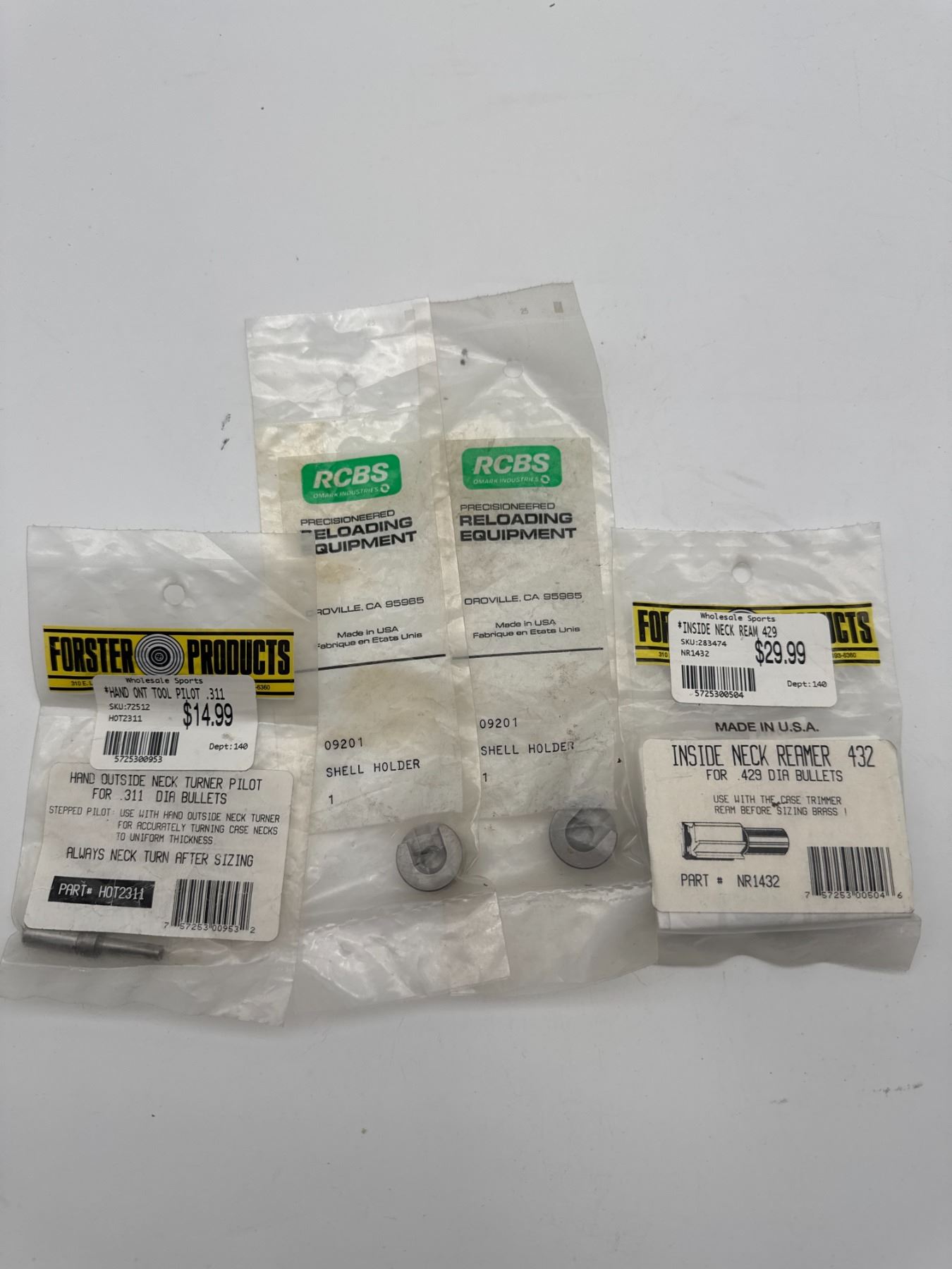 shell holders, neck turner pilots, inside neck reamer