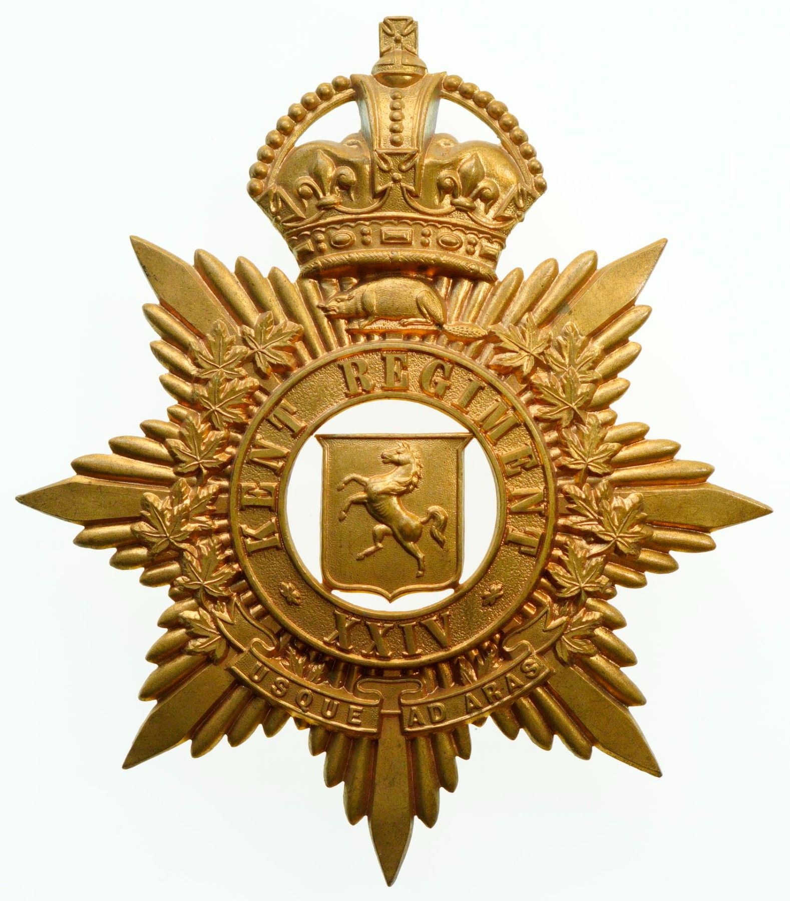 Militaria Insignia; Helmet Plate Badge - XXIV Kent Regiment Gilded ...