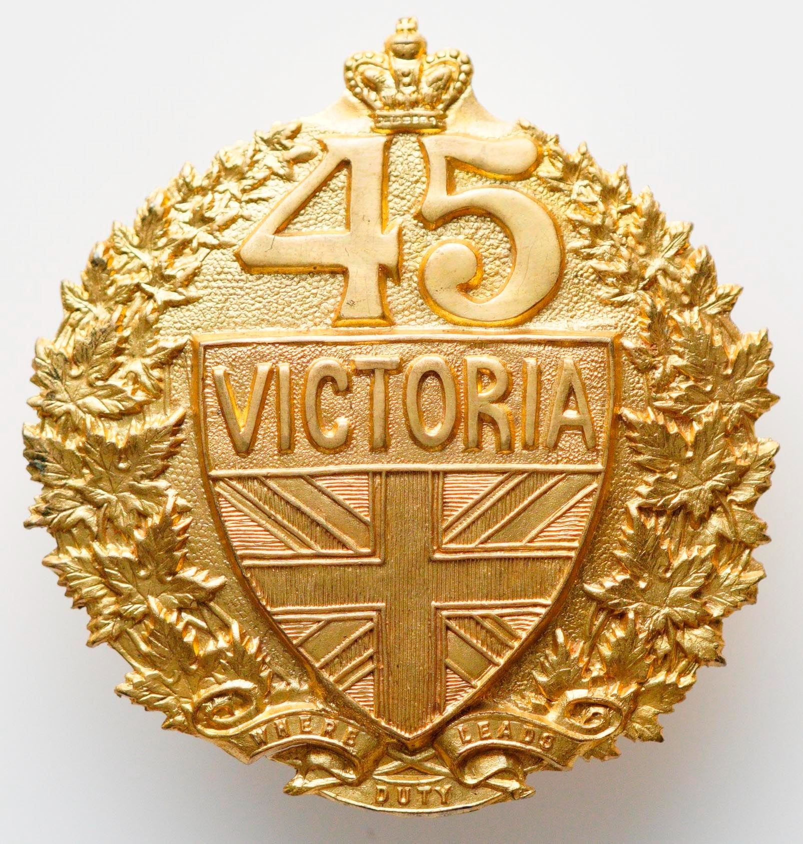 Militaria Insignia Pre WW1; 45th Victoria Regiment Gilded Cap Badge. 2 ...