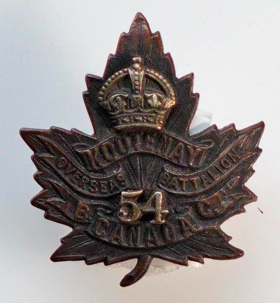Militaria Insignia C.E.F. WW1; 54th Battalion (Kootenay, B.C.) Officer ...