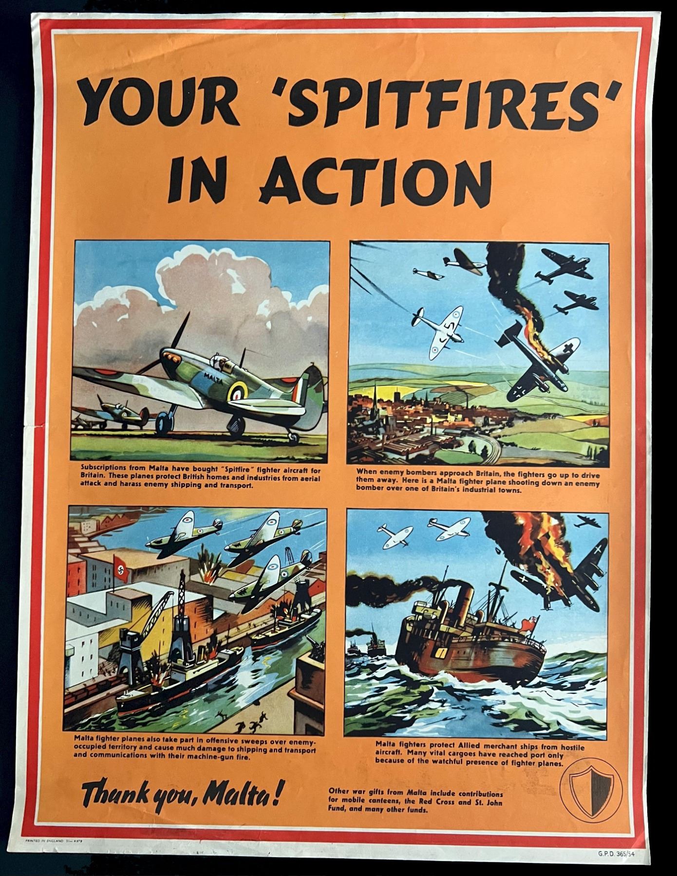 Militaria Proganada Posters; British WW2 "YOUR 'SPITFIRES' IN ACTION ...