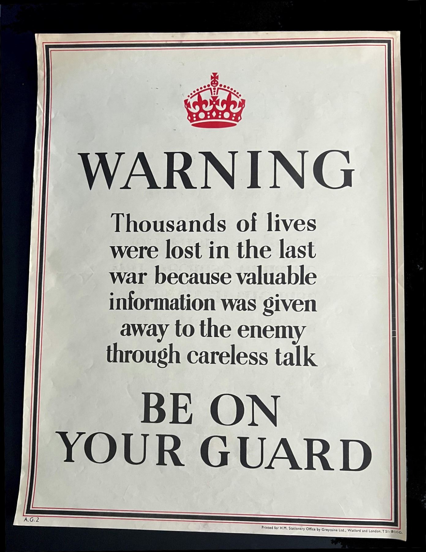 Militaria Proganada Posters; British WW2 "WARNING BE ON YOUR GUARD ...