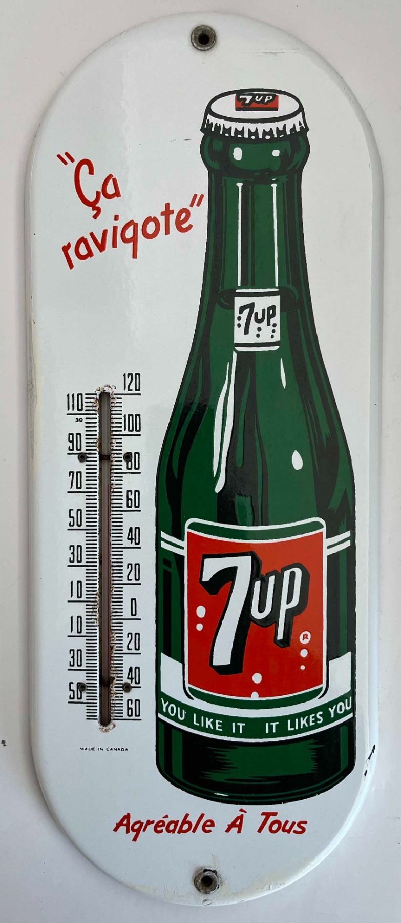 Vintage Advertising Sign; 7 Up Thermometer Advertising 7 Up Porcelain ...
