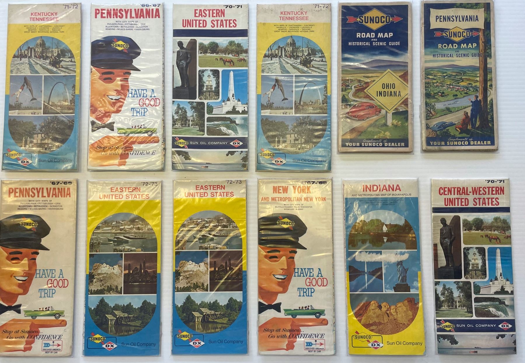 Vintage Road Maps; Sunoco DX Maps of different US States. Lot of 22 Maps.